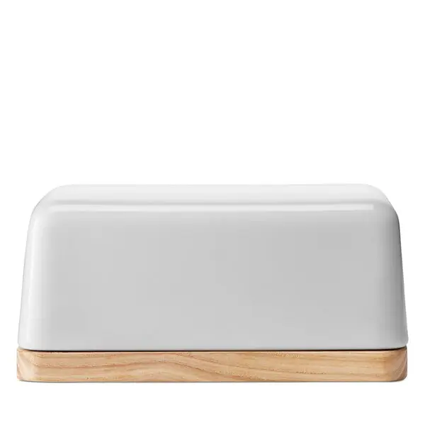 LSA Collective Porcelain And Ash Wood Butter Dish - White