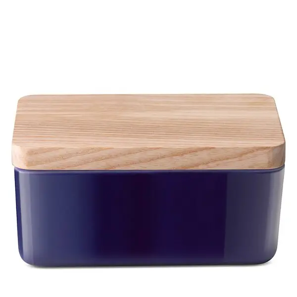 LSA Collective Porcelain And Ash Wood Butter Dish - Blue