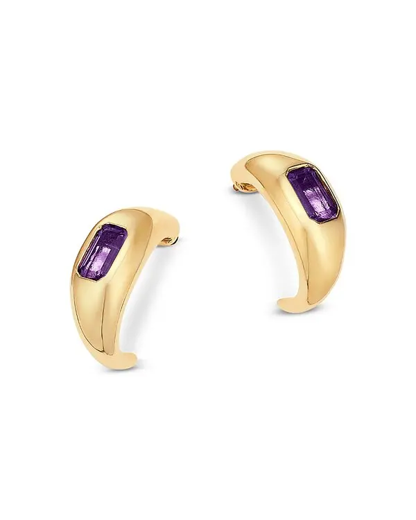 Bloomingdale'S 14k Yellow Gold And Amethyst Hoop Earrings - Purple/gold