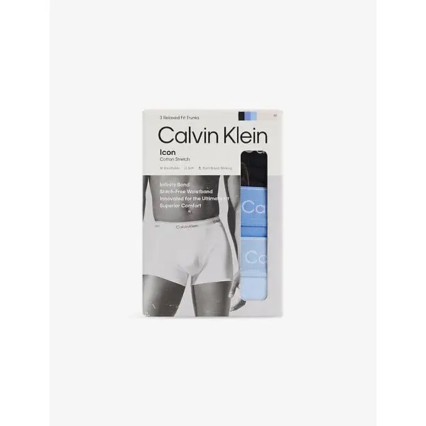 Calvin Klein Icon Pack-of-three Relaxed-fit Stretch-cotton Trunks - Blk Glacr Blu Bll Dtm Wb