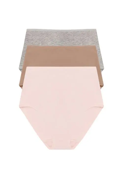 Natori Bliss Bare Cotton High Waist Brief 3-pack - Lt Grey Heathr/buff/peach Whip