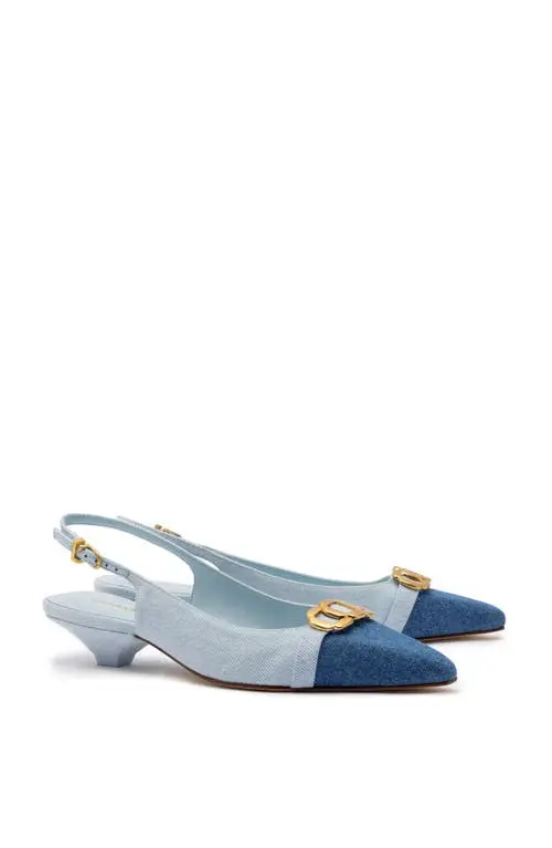 Larroude Franca Kitten Heel Slingback Pump - Blue
