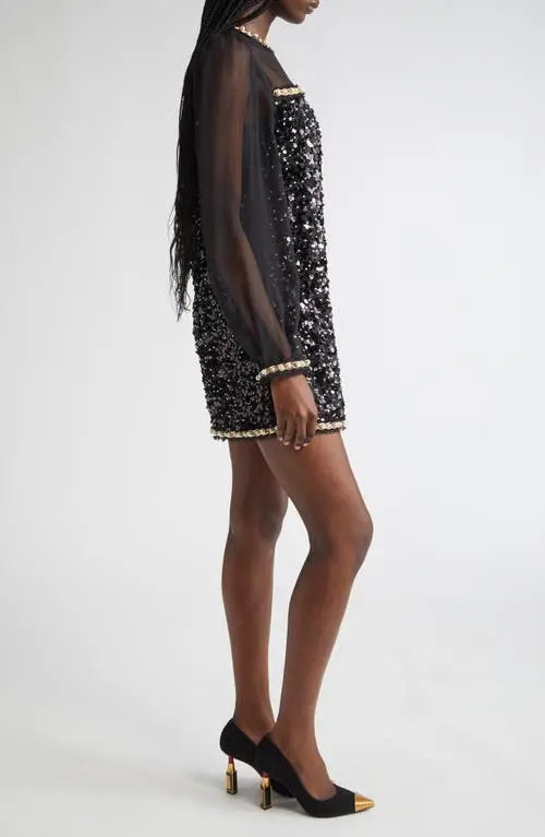 Balmain Embellished Long Sleeve Shift Dress