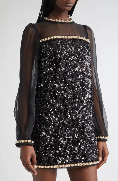 Balmain Embellished Long Sleeve Shift Dress