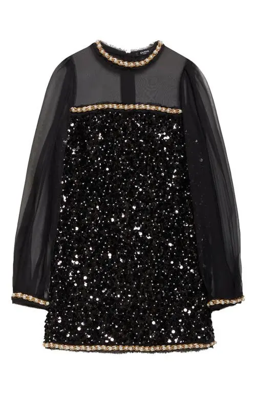 Balmain Embellished Long Sleeve Shift Dress