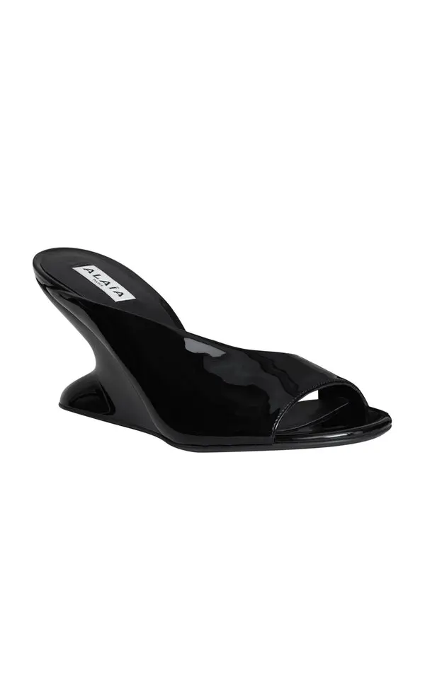 Alaïa Patent Leather Wedge Mules - Black