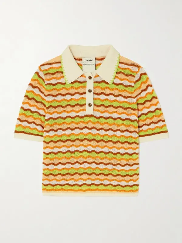 Escvdo Mullu Striped Cotton Polo Shirt - Orange