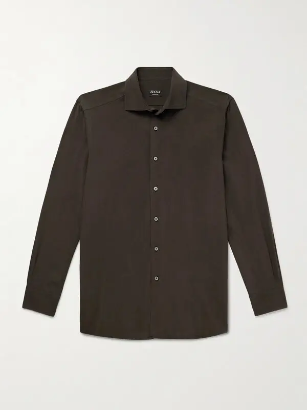Zegna Garment-dyed Brushed-silk Shirt - Brown
