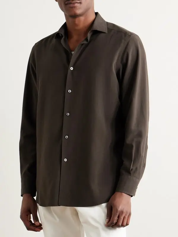 Zegna Garment-dyed Brushed-silk Shirt - Brown