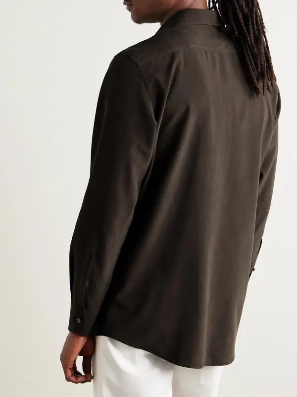 Zegna Garment-dyed Brushed-silk Shirt - Brown