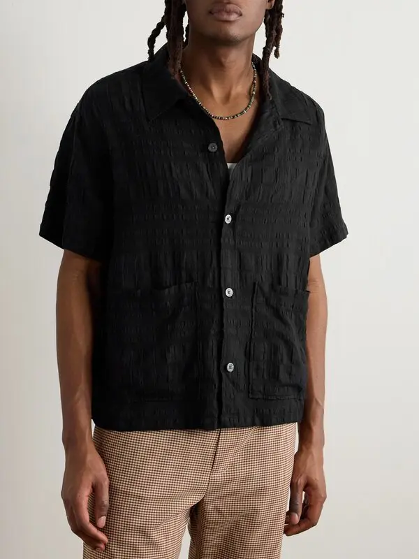 MFPEN Stretch-cotton And Linen-blend Seersucker Shirt