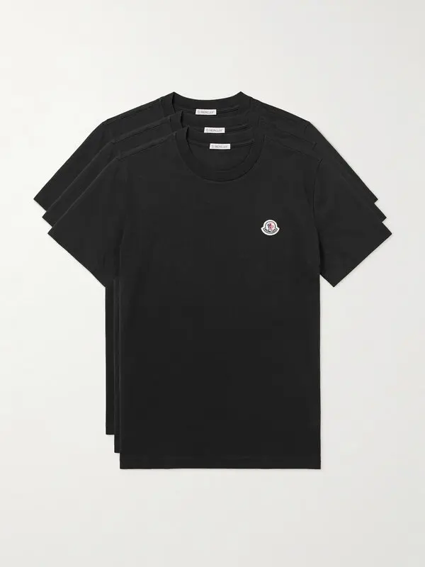 Moncler Three-pack Logo-appliquéd Organic Cotton-jersey T-shirts - Black