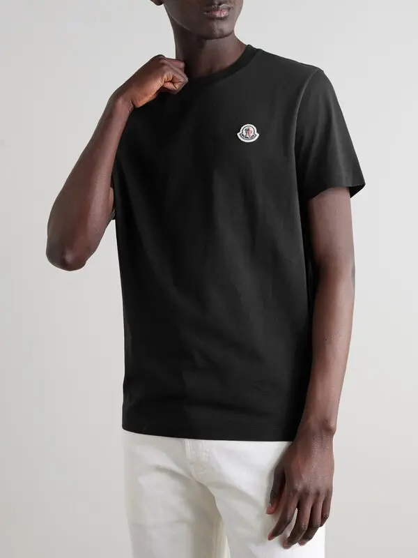 Moncler Three-pack Logo-appliquéd Organic Cotton-jersey T-shirts - Black