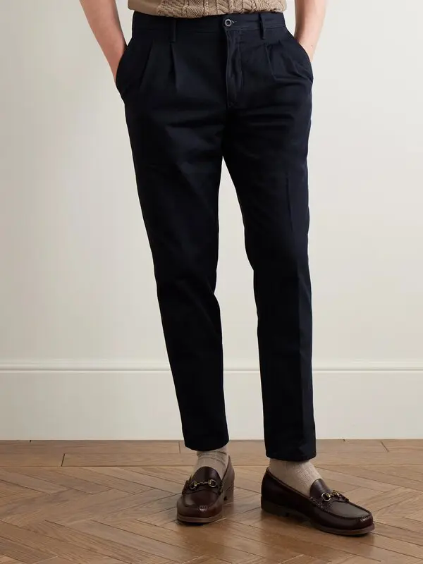 SLOWEAR Slim-fit Pleated Cotton-twill Trousers