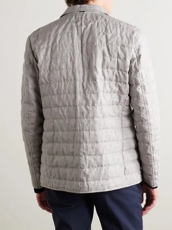 Herno Slim-fit Padded Quilted Linen Down Blazer - Gray
