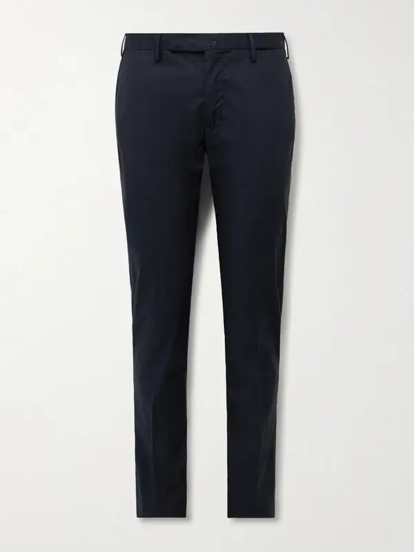SLOWEAR Venezia 1951 Slim-fit Cotton-blend Poplin Trousers - Blue