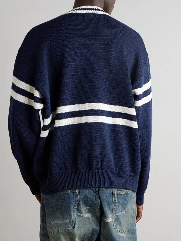 Kapital Peckish Rainbowy Ivy Appliquéd Striped Cotton Sweater