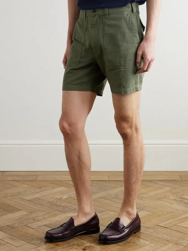 DRAKE'S Herringbone Cotton And Linen-blend Twill Shorts