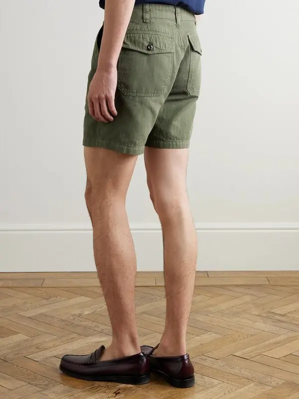 DRAKE'S Herringbone Cotton And Linen-blend Twill Shorts