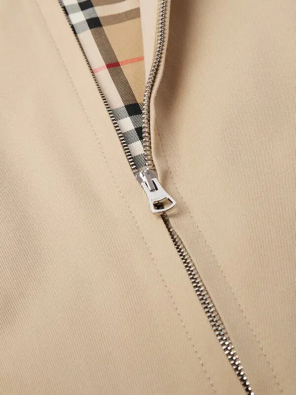 Burberry Logo-embroidered Cotton-gabardine Harrington Jacket - Neutrals