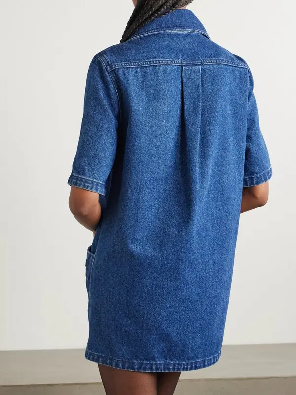 PATOU Embellished Denim Mini Shirt Dress - Blue