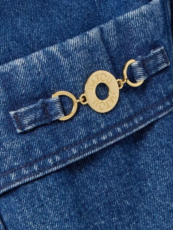 PATOU Embellished Denim Mini Shirt Dress - Blue