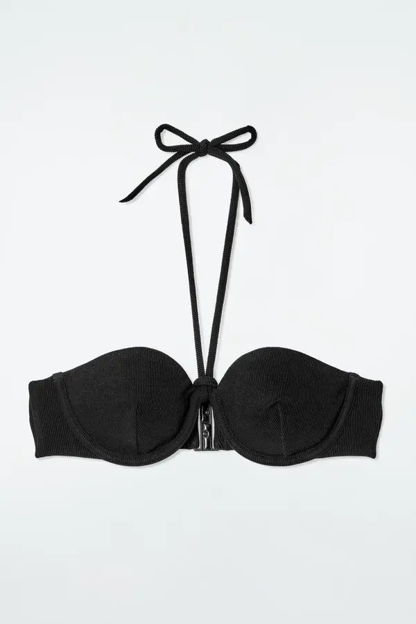Cos Ribbed Underwired Halterneck Bikini Top - Black