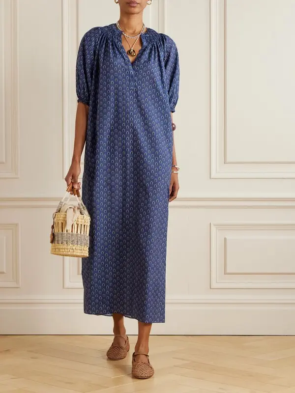 matteau gathered cotton maxi dress Matteau Gathered Drop Waist Maxi Dress | Brown