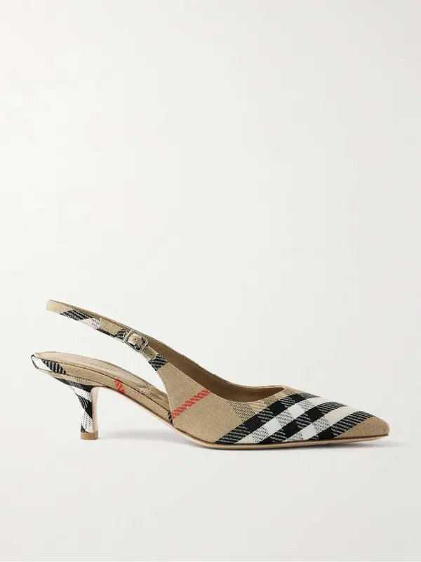 Burberry Checked Slingback Pumps - Sand