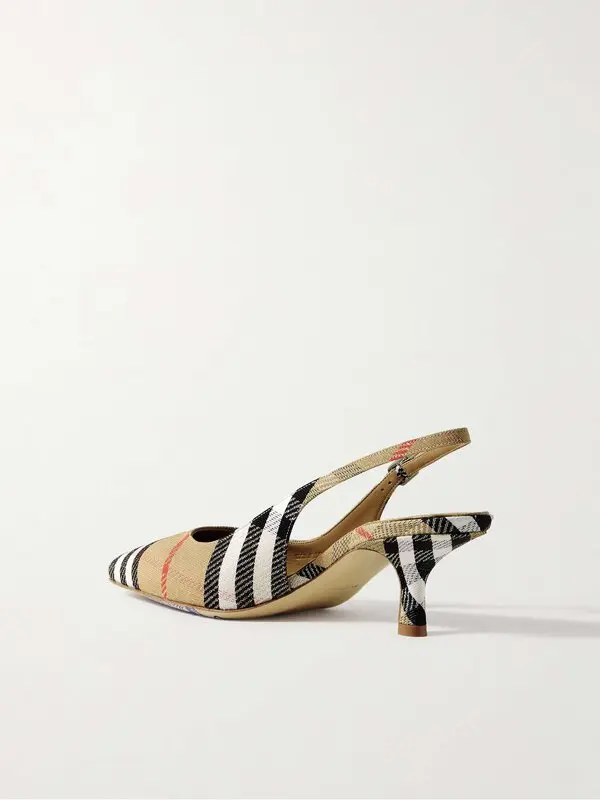 Burberry Checked Slingback Pumps - Sand