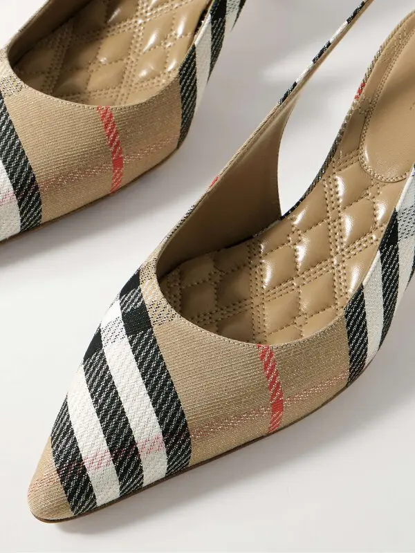 Burberry Checked Slingback Pumps - Sand