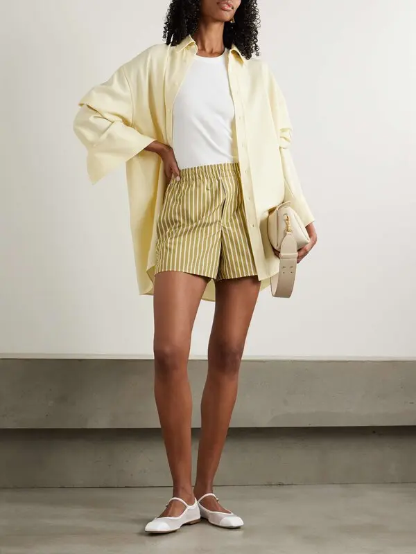 Ami Striped Cotton-poplin Shorts - Mustard