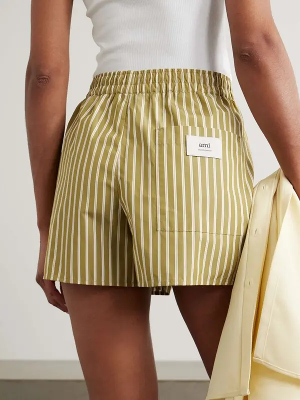 Ami Striped Cotton-poplin Shorts - Mustard