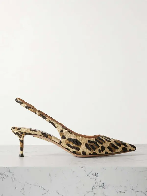 AQUAZZURA New Purist 50 Leopard-print Raffia Slingback Pumps