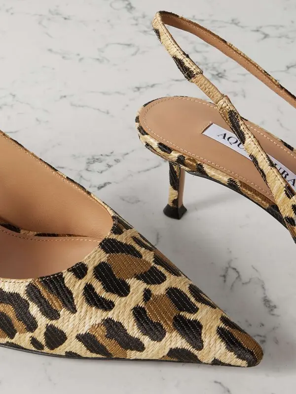 AQUAZZURA New Purist 50 Leopard-print Raffia Slingback Pumps