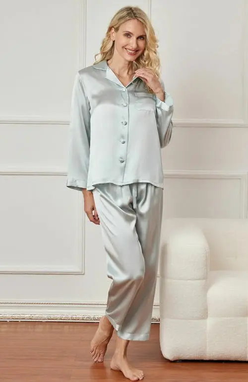 SILKSILKY Pure Silk Casual Button Up Pajamas - Lightblue