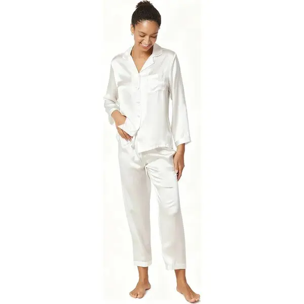 SILKSILKY Pure Silk Casual Button Up Pajamas - White