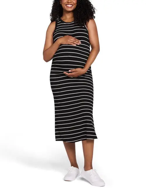 Motherhood Maternity Crew Neck Sleeveless Racerback Maternity Midi Dress - Multi Peacoat Stripe