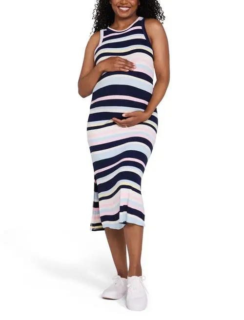 Motherhood Maternity Crew Neck Sleeveless Racerback Maternity Midi Dress - Peacoat Stripe