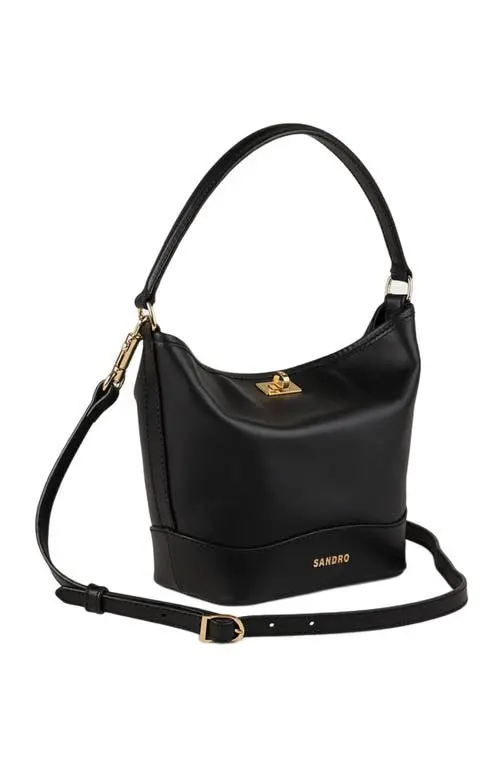 Sandro Tangoso Mini Leather Bucket Bag - Black