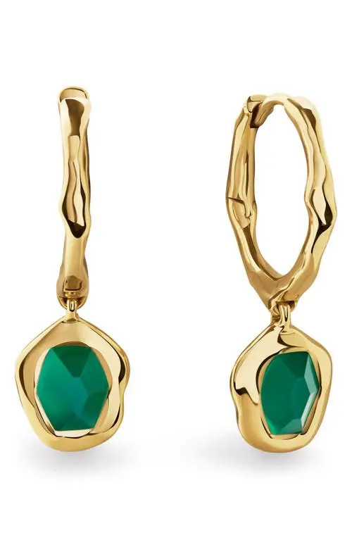 Monica Vinader Odyssey Drop Huggie Hoop Earrings - 18ct Gold Vermeil / Green Onyx