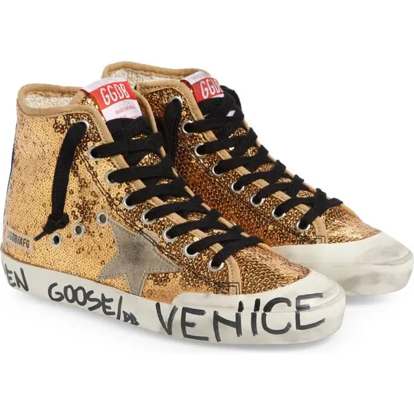 Golden Goose Francy Penstar Sequin High-top Sneakers - Gold/ Ice/ Bluette