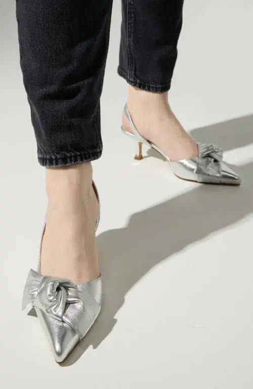 Yosi Samra Kaleigh Slingback Kitten Heel Pumps - Silver