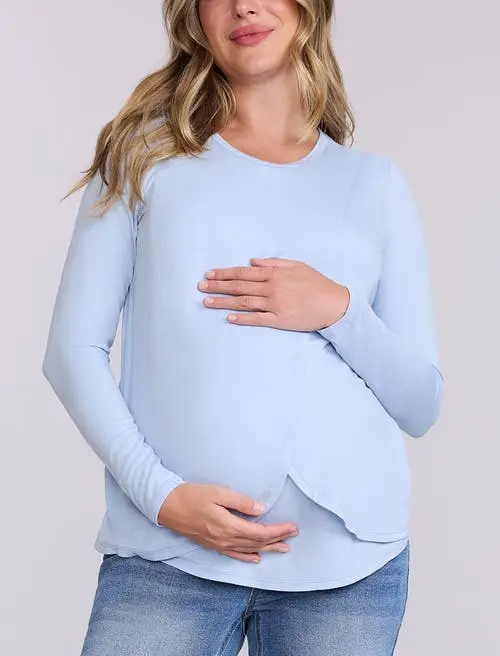 Motherhood Maternity Long Sleeve Draped Nursing Tee - Cashmere Blue