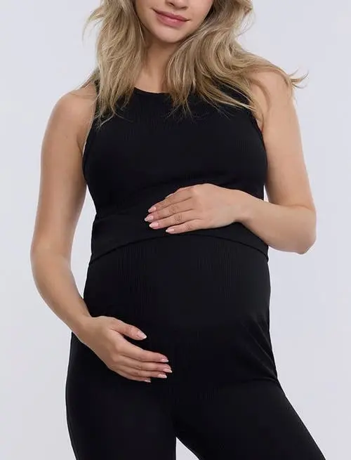 Motherhood Maternity Crew Neck Racerback Cropped Maternity Tank - Black