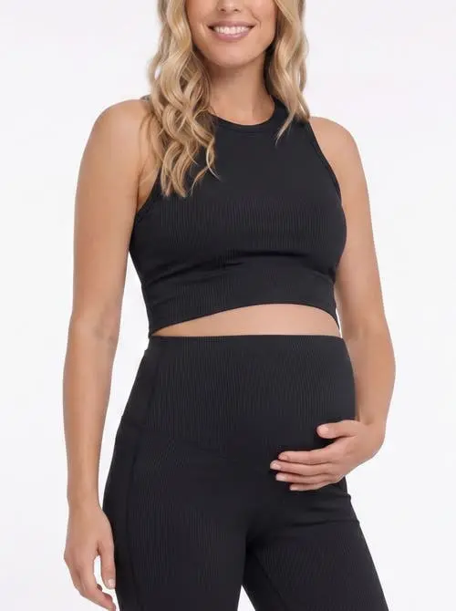 Motherhood Maternity Crew Neck Racerback Cropped Maternity Tank - Black