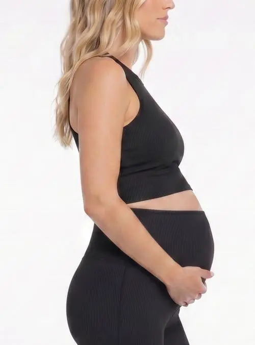 Motherhood Maternity Crew Neck Racerback Cropped Maternity Tank - Black