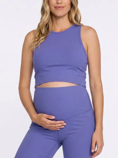 Motherhood Maternity Crew Neck Racerback Cropped Maternity Tank - Skipper Blue