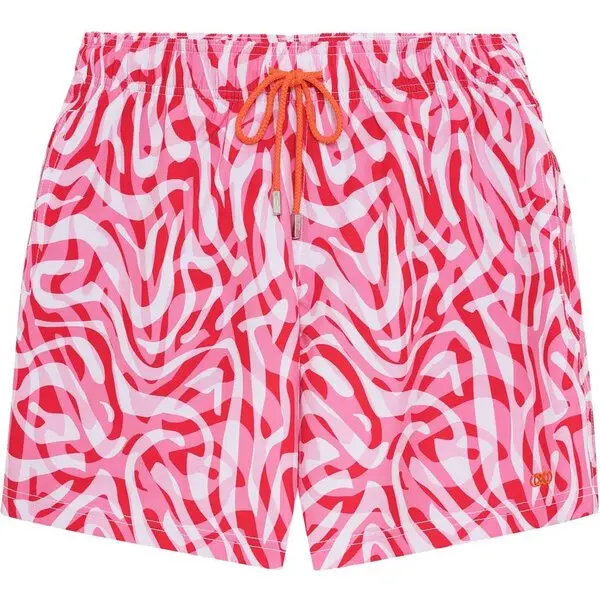 LE CLUB 4.25" Eco-friendly 4-way Stretch Swim Trunks - Pink And White