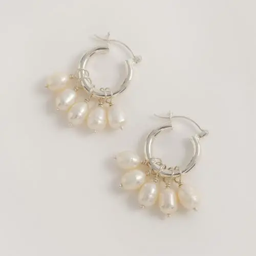 FREYA ROSE Mini Pearl Hoop Earrings - Silver